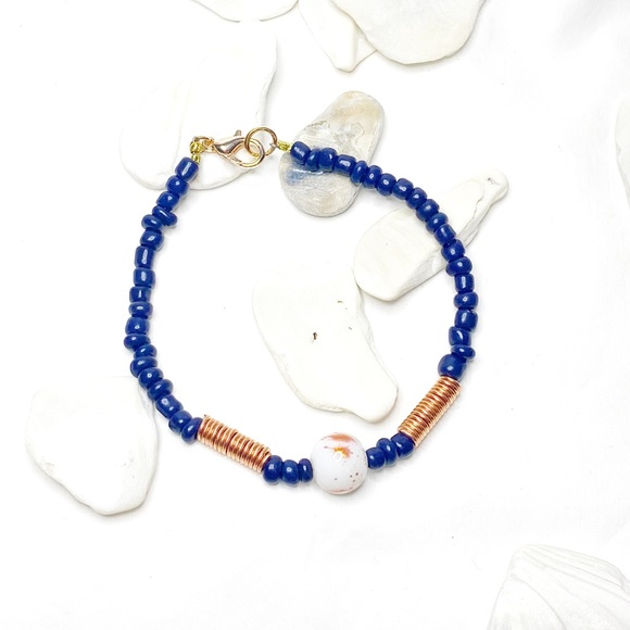 ShanRiLa | Jewelry | Deep Blue Copper Splash White Glass With Copper ...